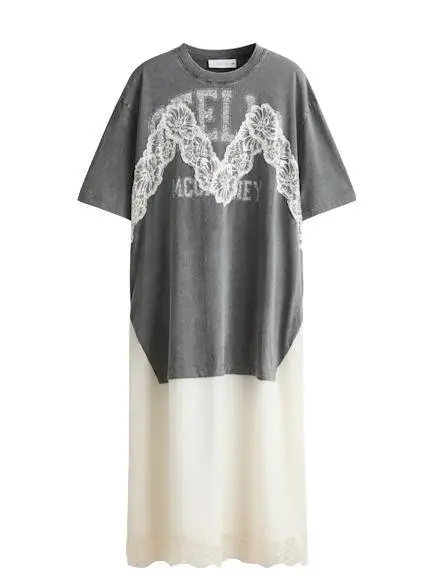 H&m Stella Mccartney Lace-trimmed T-shirt Dress - Dark Grey