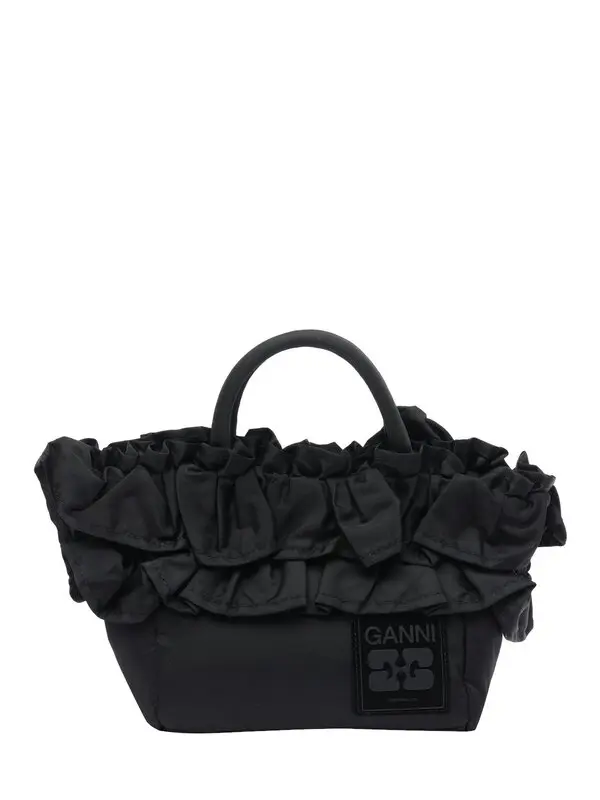 GANNI Ruffle Mini Shopping Bag - Black