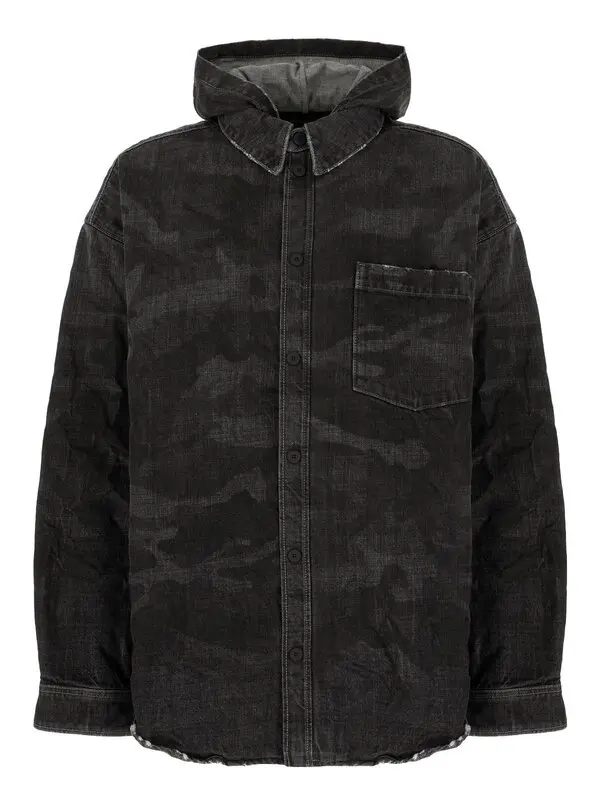 Balenciaga Camouflage Print Hooded Denim Jacket - Multicolor