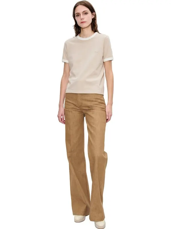 A.p.c. Cropped Ringer T-shirt With Embroidered Logo - Putty