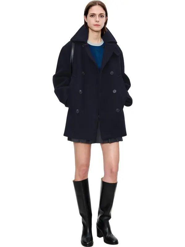 A.p.c. Peacoat With Classic Collar - Dark Navy Blue