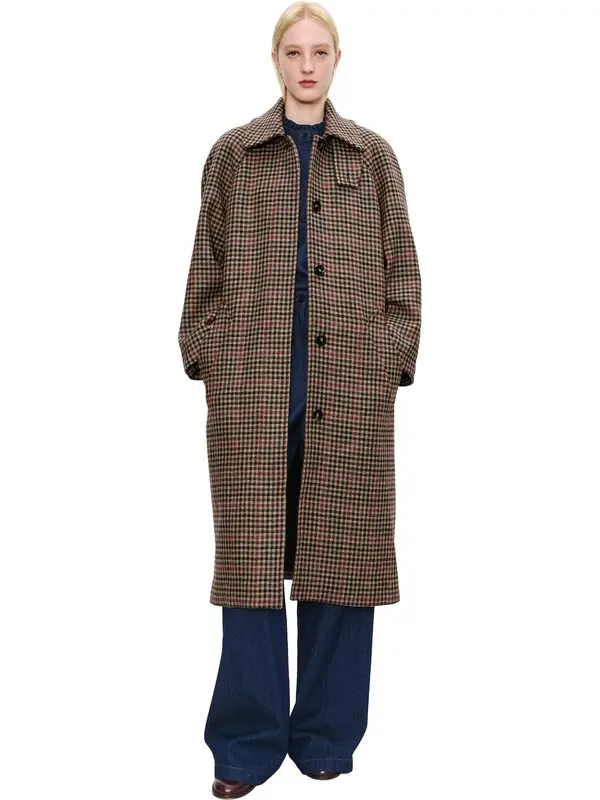 A.p.c. Checked Wool Blend Coat - Chestnut