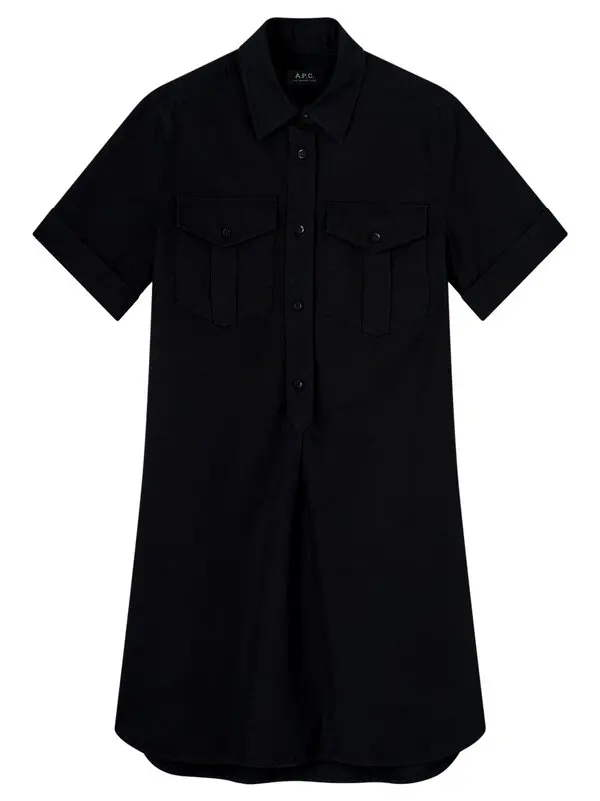 A.p.c. Knee Length Shirt Dress With Classic Collar - Black