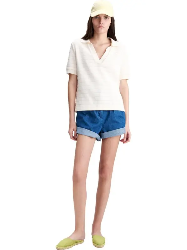 A.p.c. Cropped Polo Shirt With Deep V Neck - Ecru