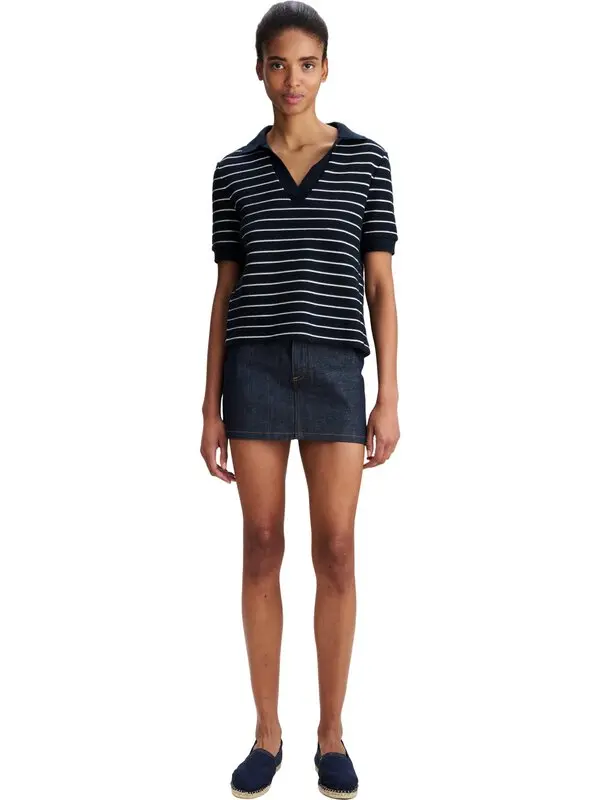 A.p.c. Striped Cropped Polo Shirt - Dark Navy Blue