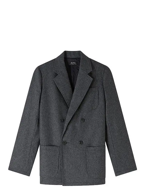A.p.c. Hazel Double-breasted Jacket In Charcoal Grey - Heather Charcoal Gray