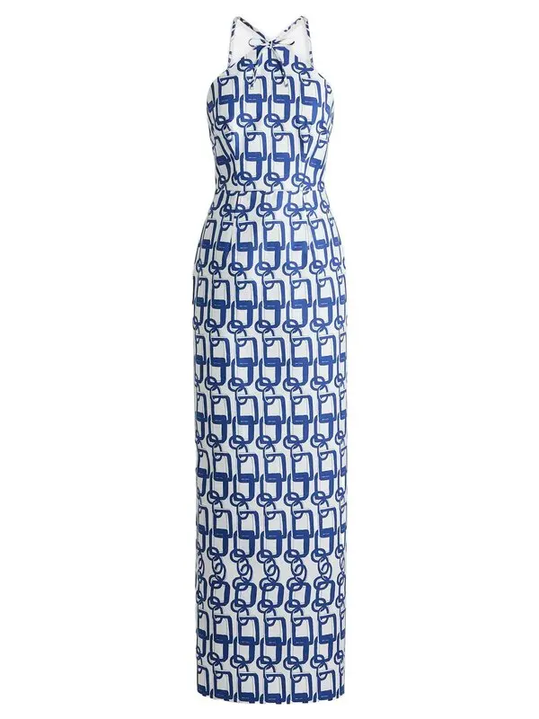 Scanlan Theodore Chain Print Halterneck Maxi Dress - Blue.white