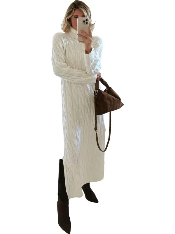 Splendid X @cellajaneblog Cable Knit Turtleneck Maxi Dress - Snow