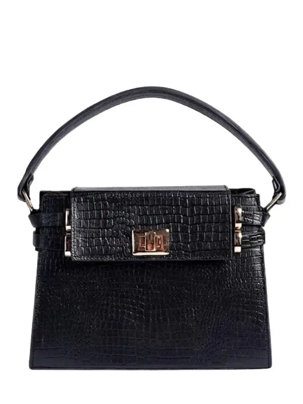 HARMAIN LEATHERS LTD Croc Effect Trapeze Handbag - Black