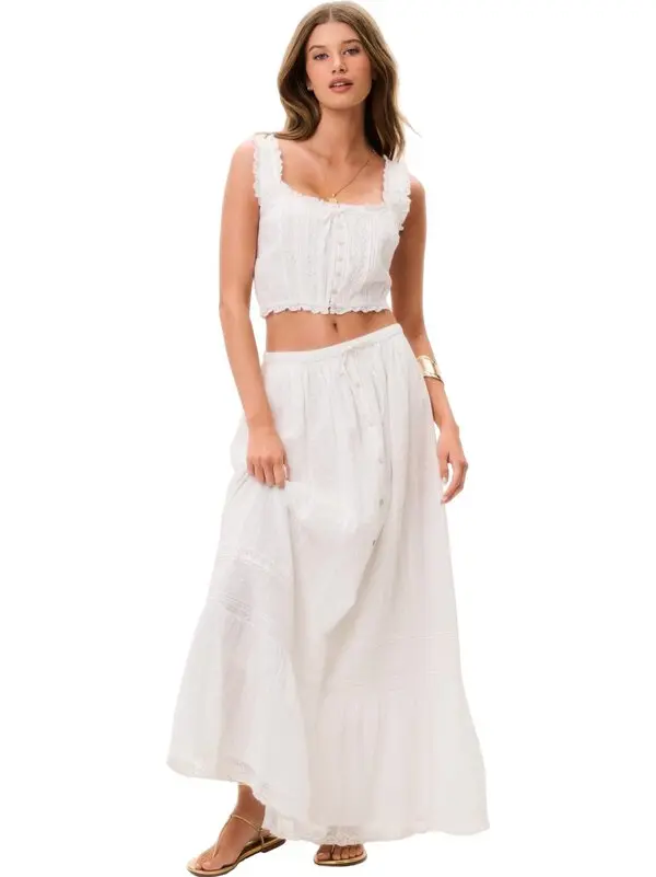 LoveShackFancy Brina Cotton Tiered Lace Maxi Skirt - Optic White
