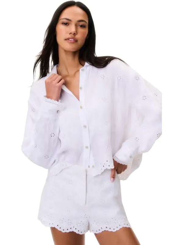 LoveShackFancy Delano Eyelet Linen Button-up Top - Optic White
