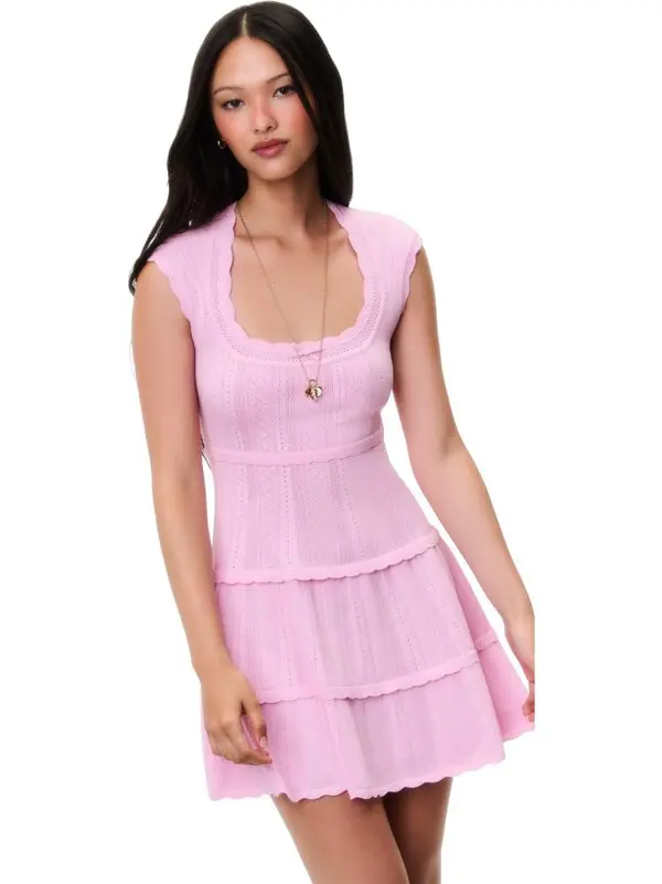 LoveShackFancy Laighton Stretch Pointelle Knit Mini Dress - Dusty Lagoon