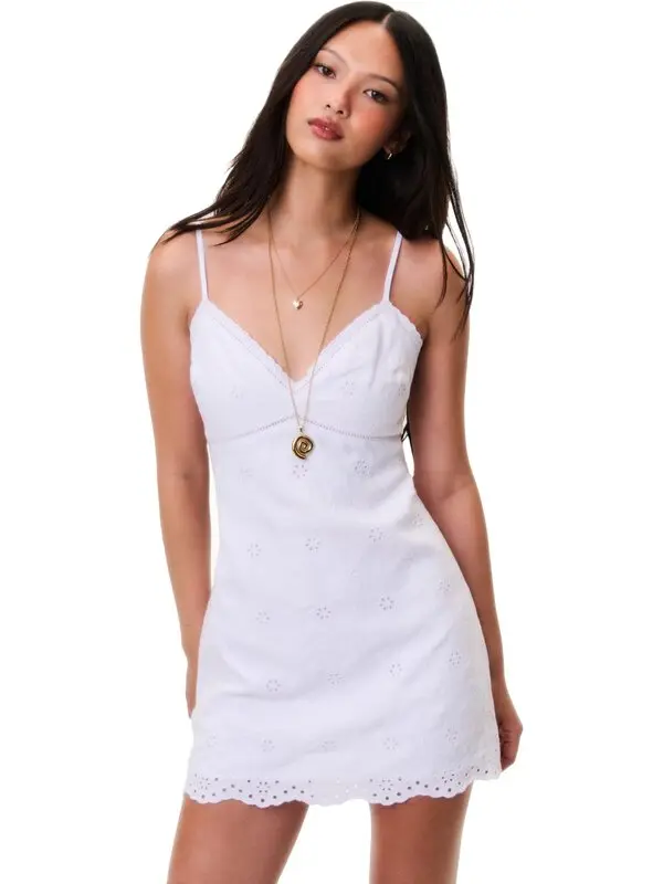 LoveShackFancy Becklyn Eyelet Linen Mini Dress - Optic White
