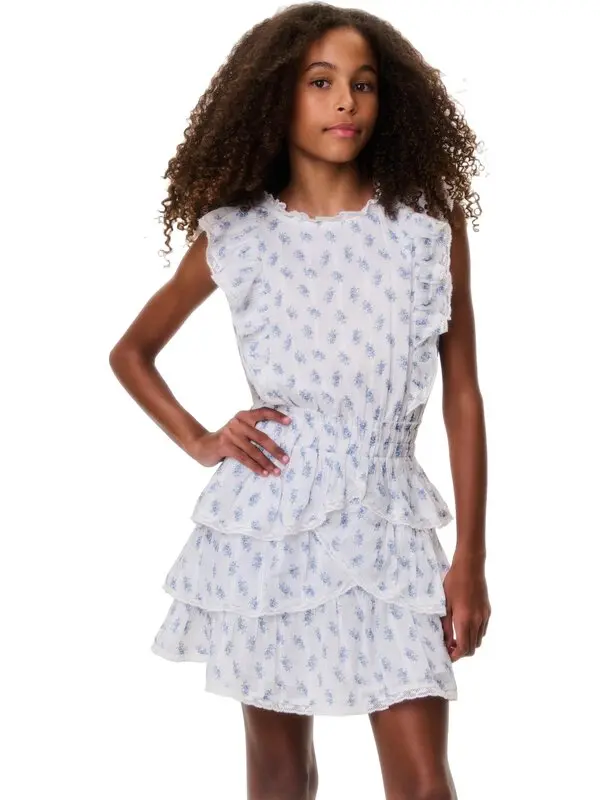 LoveShackFancy Tween Decker Dress Tiered Ruffled Mini Dress - Indigo Cloud