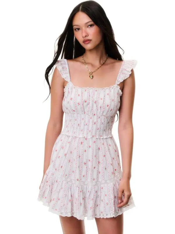 LoveShackFancy Maralina Cherry Stripe Mini Dress - Poppy Red
