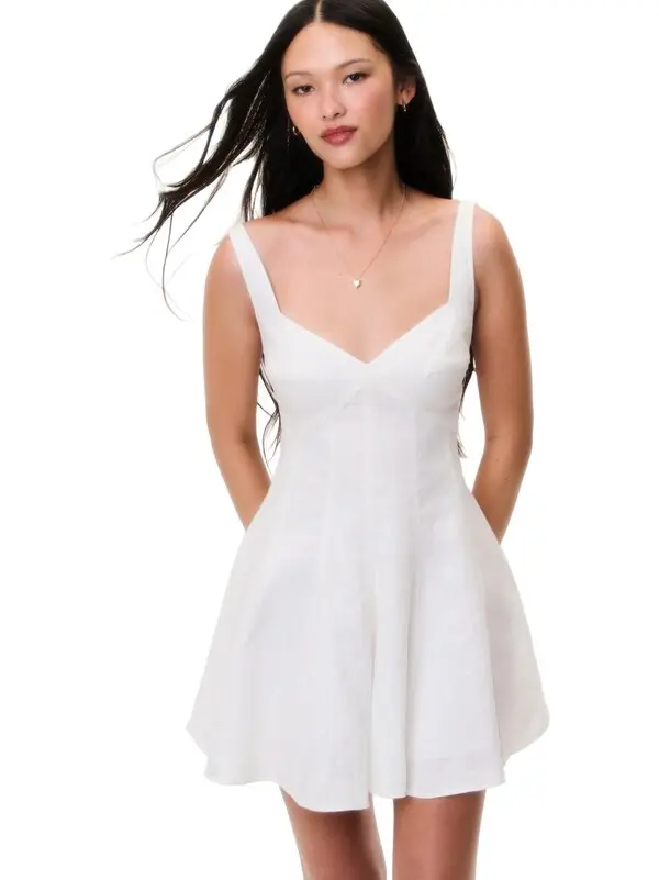 LoveShackFancy Nabi Linen Fit & Flare Mini Dress With Sweetheart Neckline - White