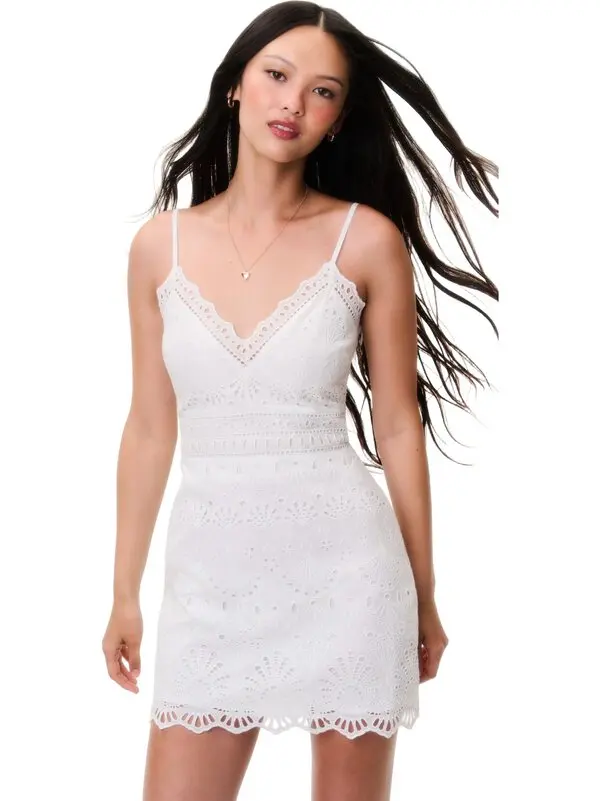 LoveShackFancy Peppy Eyelet Cotton Mini Dress - Optic White