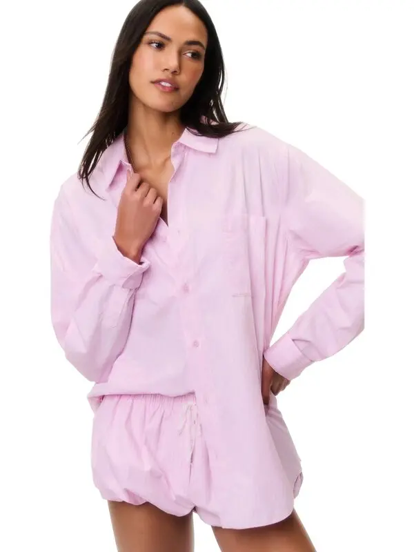 LoveShackFancy Hudley Pinstripe Cotton Shirt - Hibiscus Honey