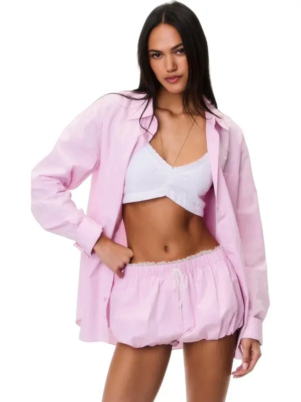LoveShackFancy Sparrow Pinstripe Bloomer Shorts - Hibiscus Honey