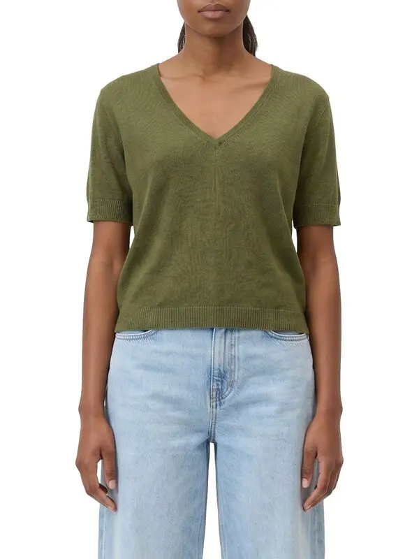 Closed Short Sleeve V-neck Sweater - Green
