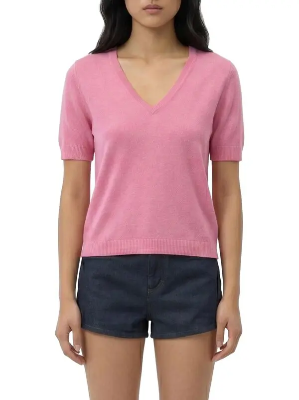 Closed Short Sleeve V-neck Sweater - Pink