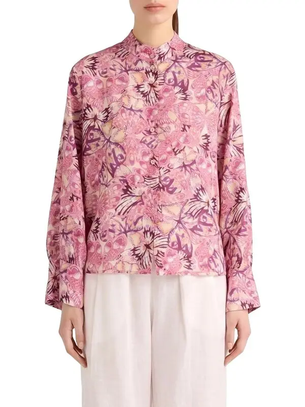 Momoni Silk Floral Print Shirt - Violet
