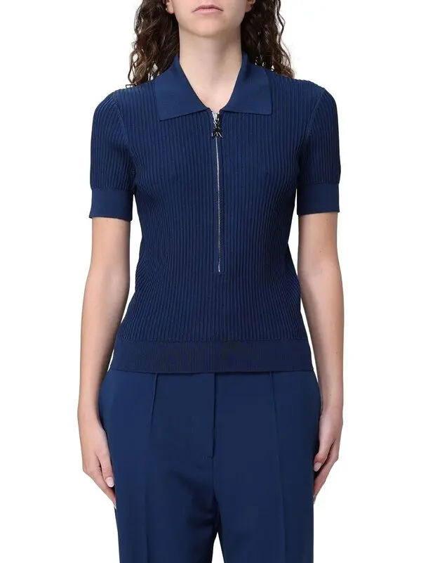 Patrizia Pepe Ribbed Knit Zip-up Polo Sweater - Avion