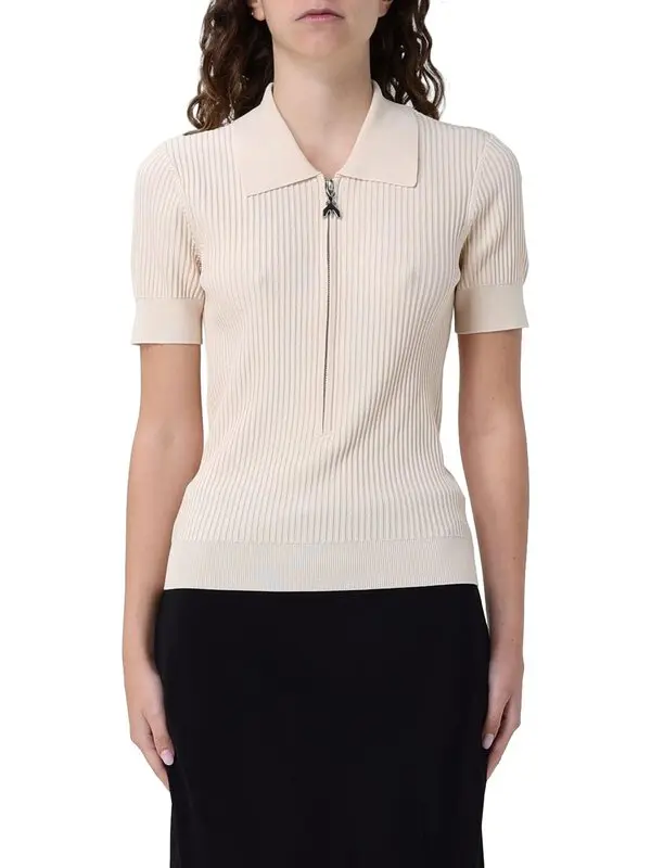 Patrizia Pepe Ribbed Knit Zip-up Polo Sweater - Ivory