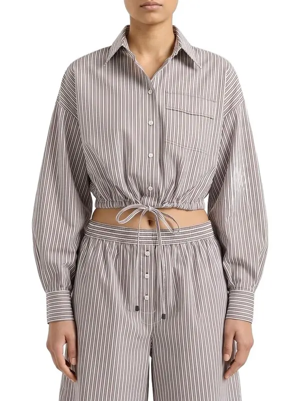 Brunello Cucinelli Striped Cropped Shirt - Gnawed Blue