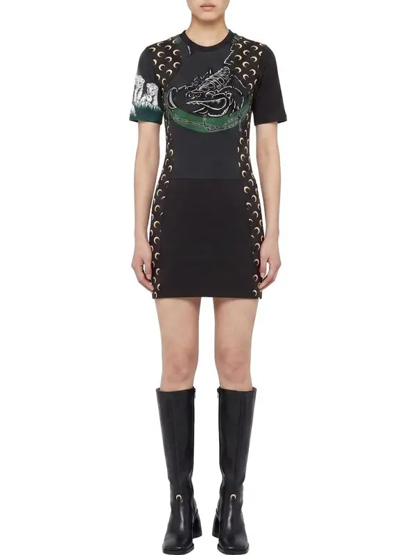 MARINE SERRE Dress With Crescent Moon Print - Black