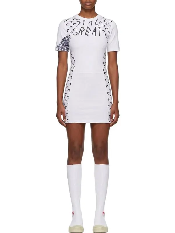 MARINE SERRE Dress With Crescent Moon Print - White