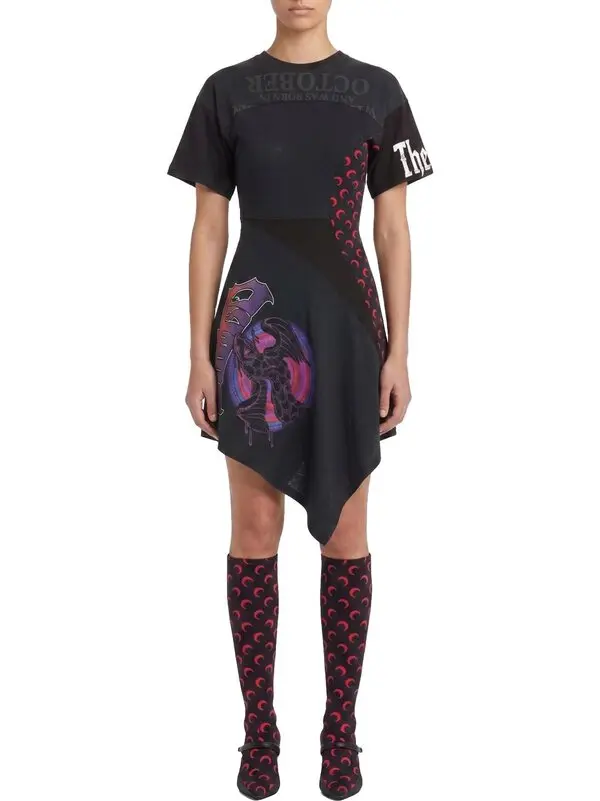 MARINE SERRE Graphic Print Asymmetrical Hem Dress - Black
