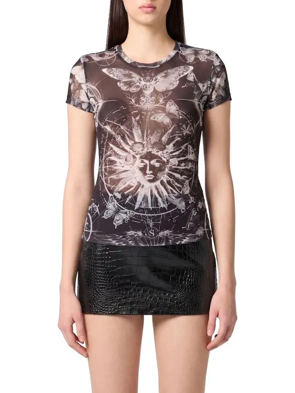 Philipp Plein Short Sleeve Graphic Mesh Top - Black