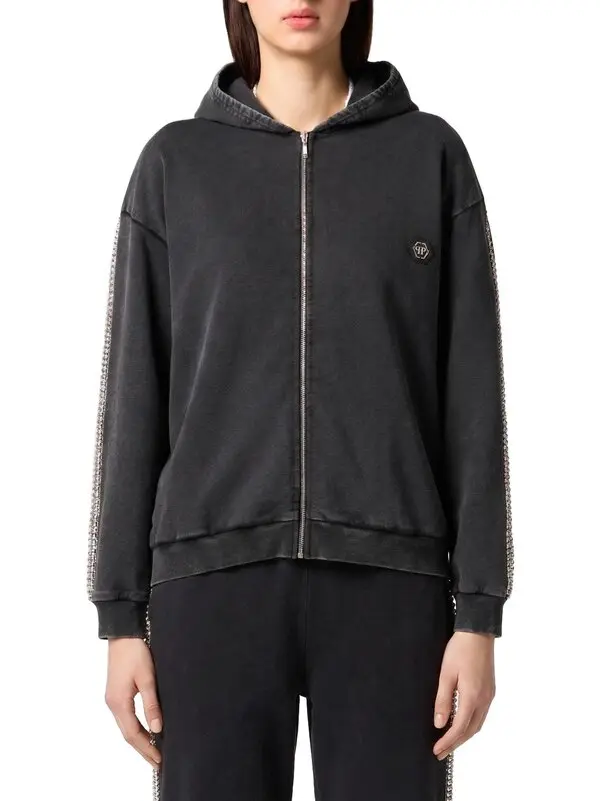 Philipp Plein Embellished Zip-up Hoodie - Black