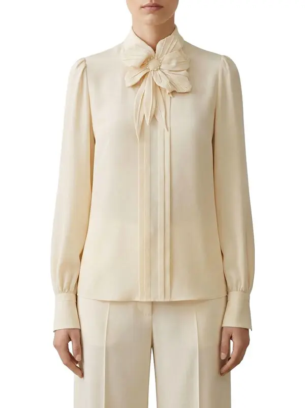 Valentino Garavani Silk Shirt With Floral Appliqu - Yellow