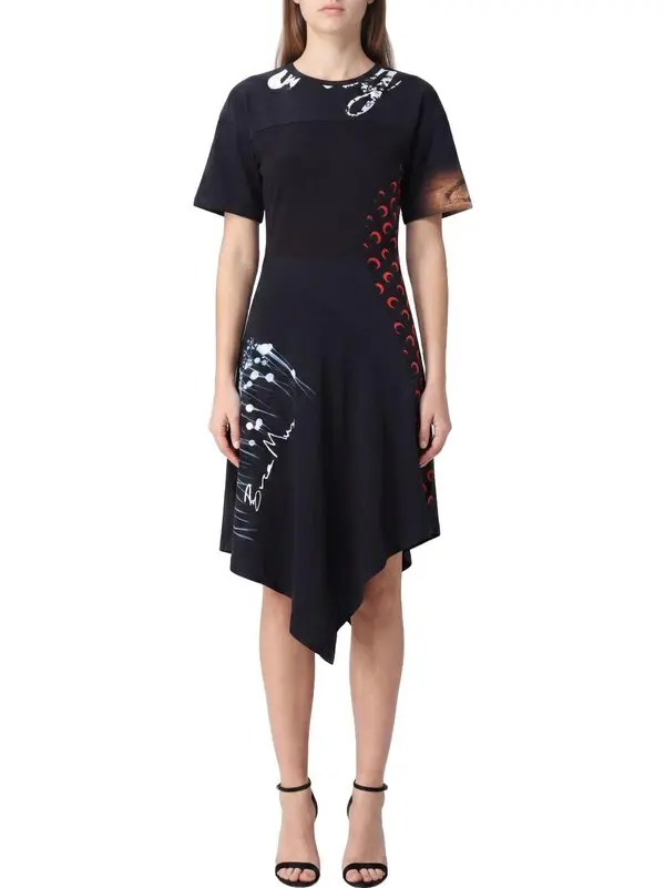 MARINE SERRE Asymmetrical Printed Midi Dress - Black