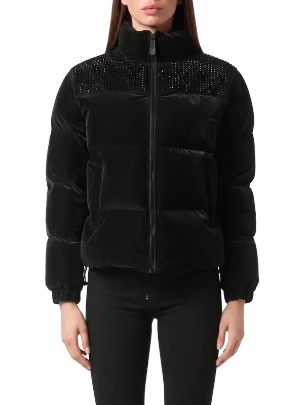 Philipp Plein Padded Jacket With Embellished Yoke - Black