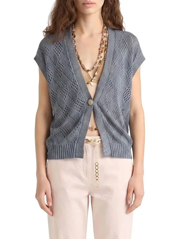 Momoni Viscose And Lurex Openwork Cardigan - Blue