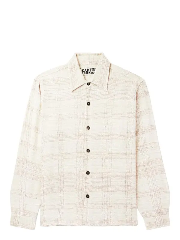 KARTIK RESEARCH Checked Kantha Silk-gauze Overshirt - Neutrals