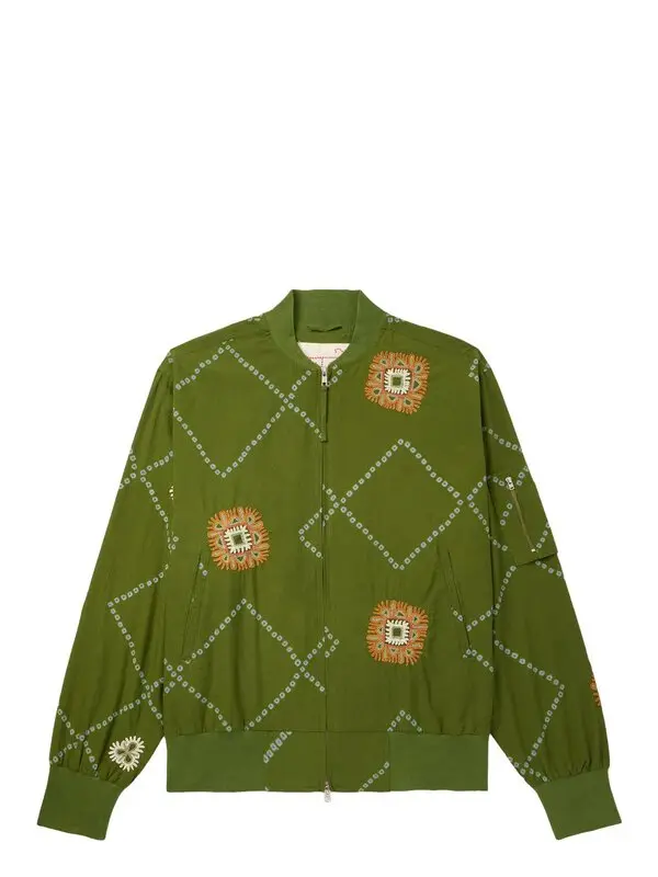 KARDO Embroidered Printed Cotton Bomber Jacket - Green