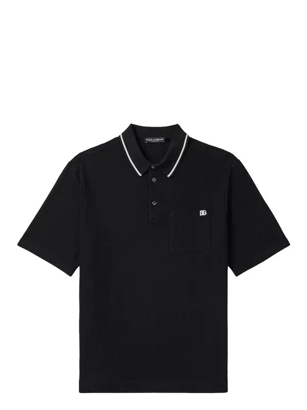 Dolce & Gabbana Logo-embroidered Cotton-piqué Polo Shirt - Black