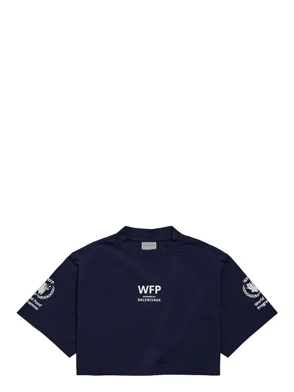 Balenciaga Wfp Cropped T-shirt Navy Dry Jersey - Blue