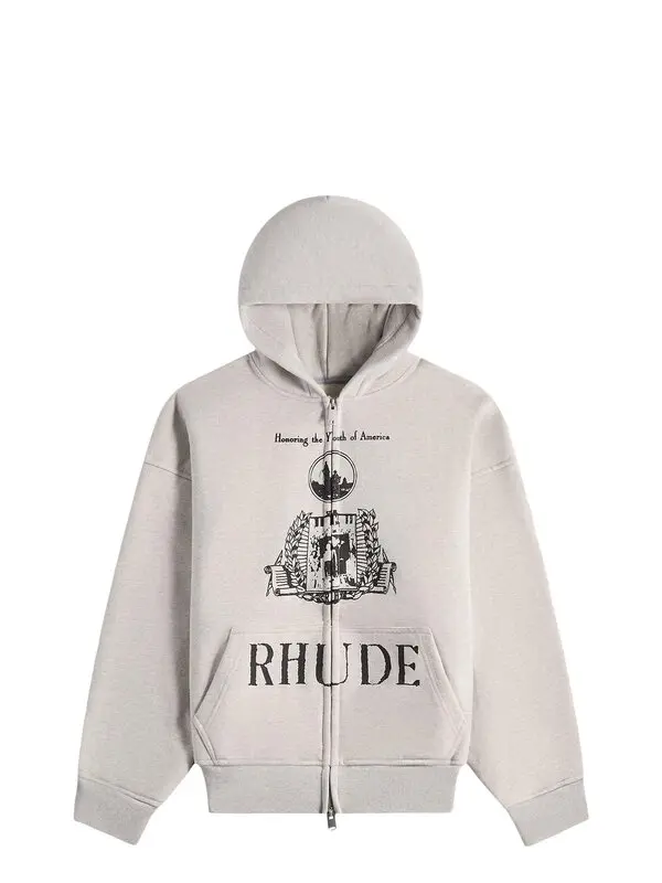 Rhude Youth Of America Zip Up Hoodie - Grey