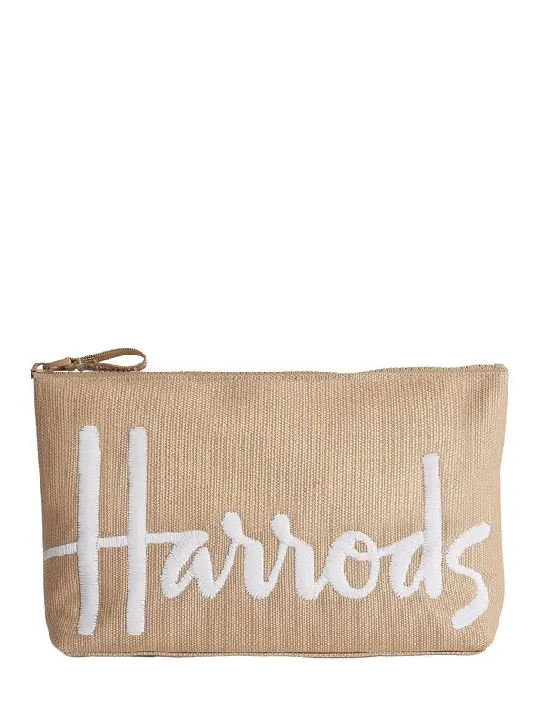 Harrods Small Cotton Logo Cosmetic Bag - Neutral