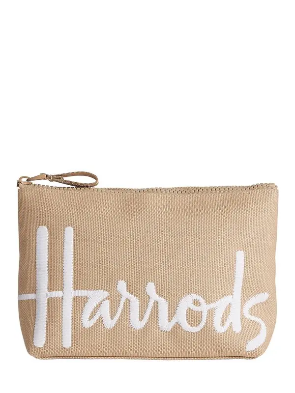 Harrods Medium Cotton Logo Cosmetic Bag - Neutral