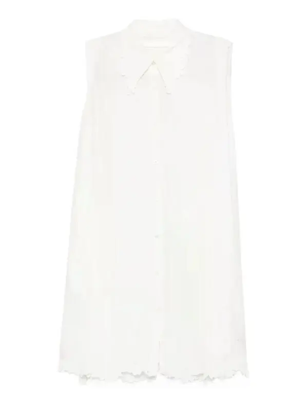 JNBY Embroidered Scalloped Shirt Dress - Neutrals