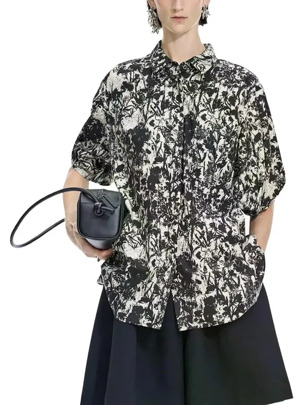 JNBY Floral Print Gathered Shirt - Black