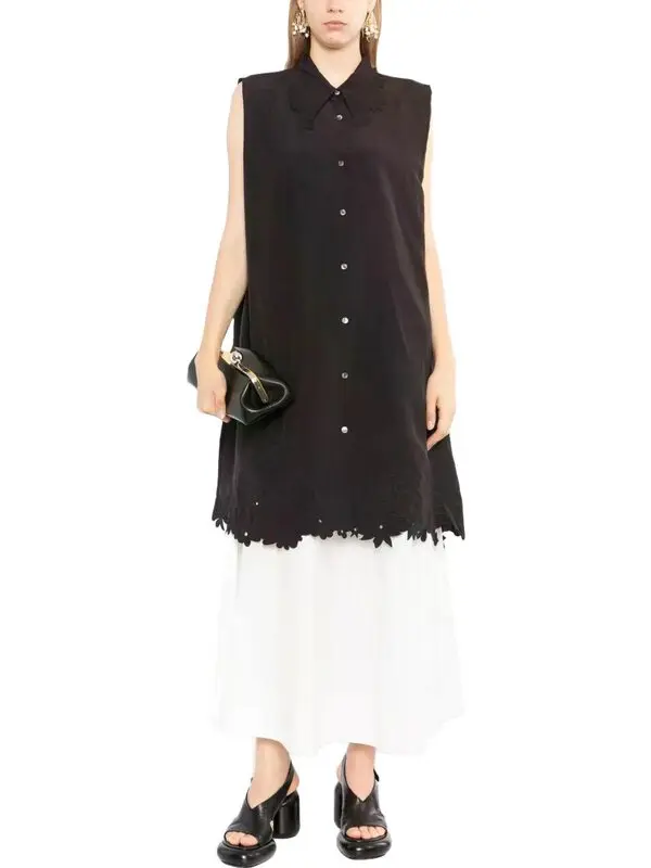 JNBY Floral Embroidered Crinkled Finish Shirt Dress - Black