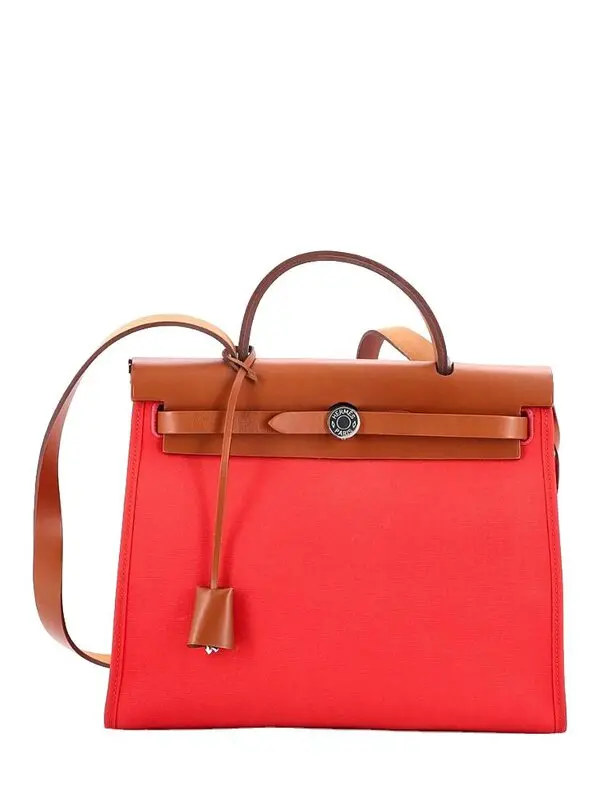 Hermès 31 Herbag Zip Leather And Toile - Red/ Pink/ Red