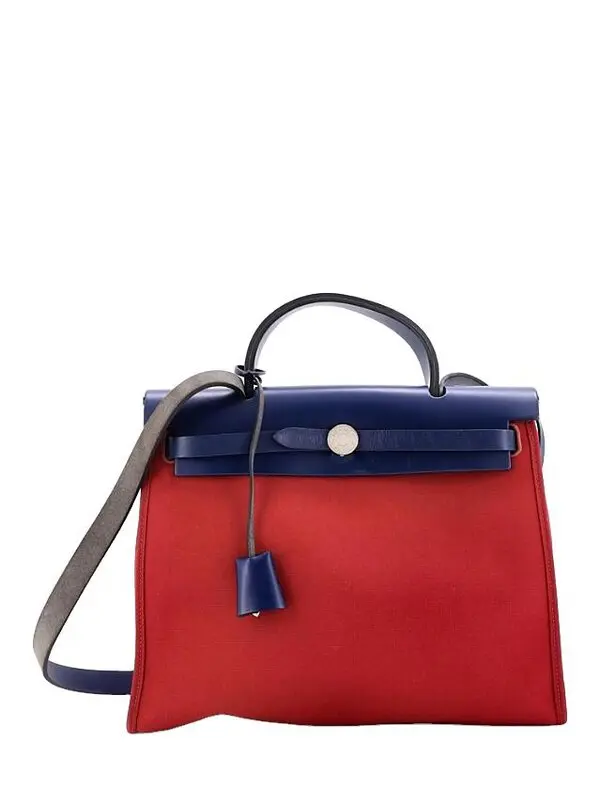 Hermès 31 Herbag Zip Leather And Toile - Red/ Blue/ Red
